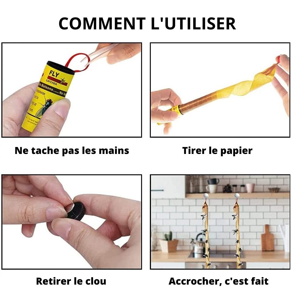 FLY ROLLERS : Pack de 4 Rouleaux de Papier Attrape Mouches (Intérieur)