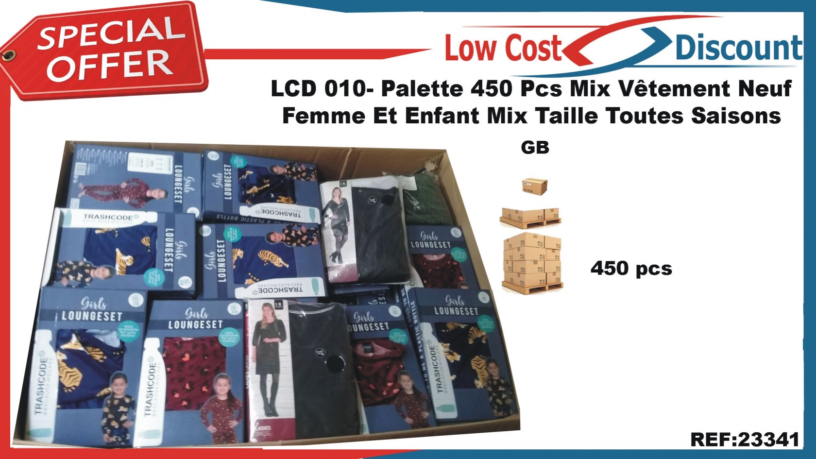 Vêtement neuf femme et enfant mix taille toutes saisons 450 pcs Destockage